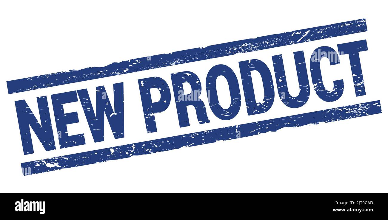 NEW PRODUCT text written on blue rectangle stamp sign Stock Photo - Alamy