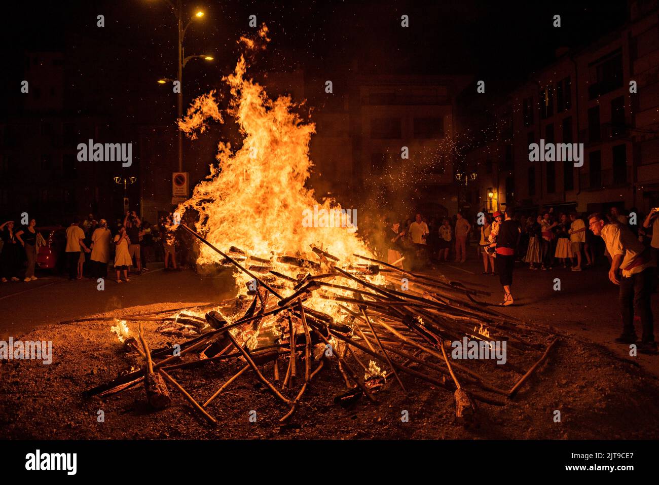 Bonfire in the torchlight descent of La Pobla de Segur, an UNESCO ...
