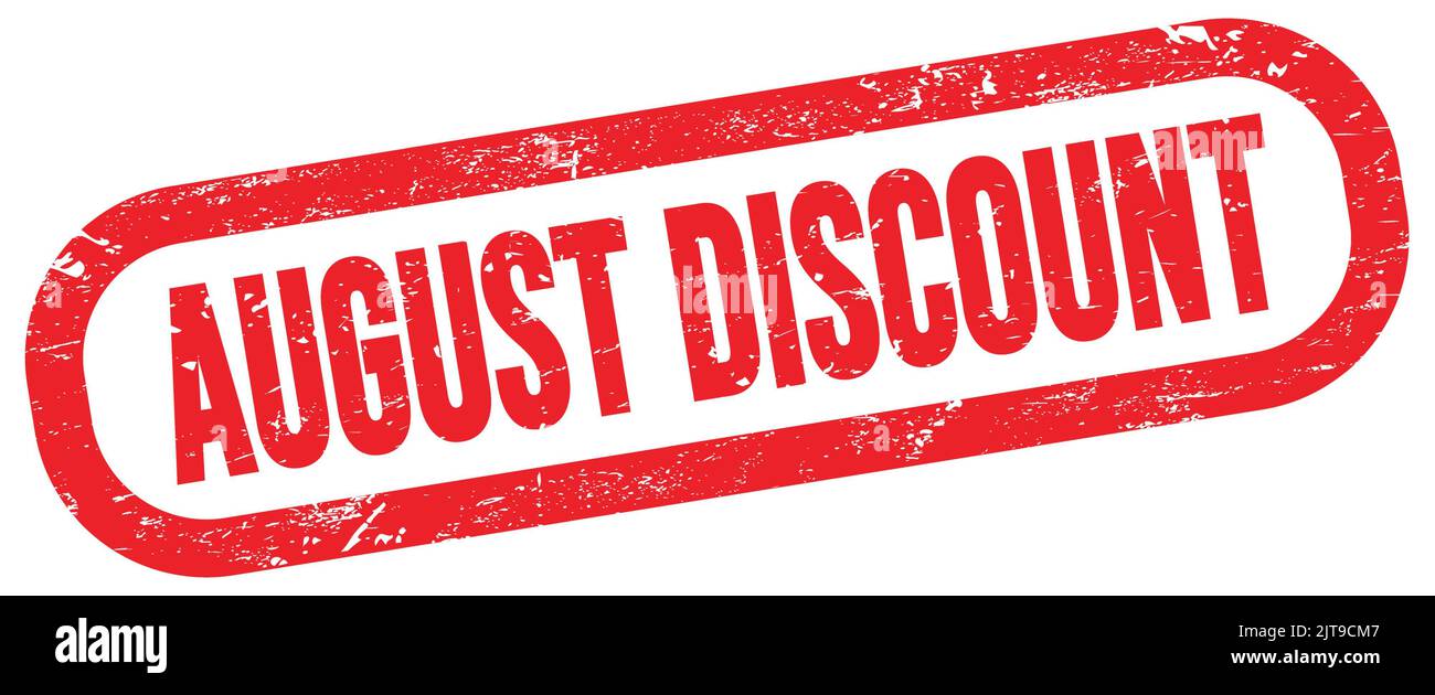 AUGUST DISCOUNT, text on red rectangle stamp sign Stock Photo - Alamy