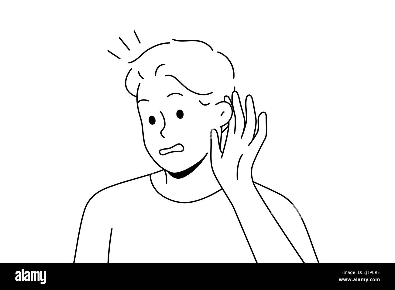 Man make hand gesture hearing gossip or rumor. Frustrated male ...