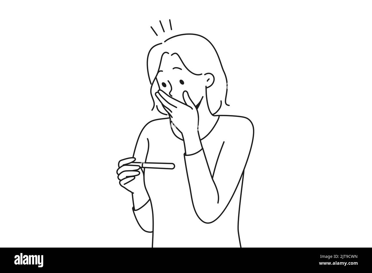 Stunned woman looking at test get to know about pregnancy. Surprised ...