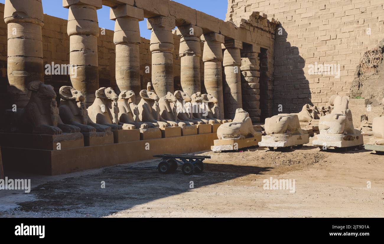 Ancient Ram Headed Sphinx statues at Karnak Temple Complex near Luxor ...