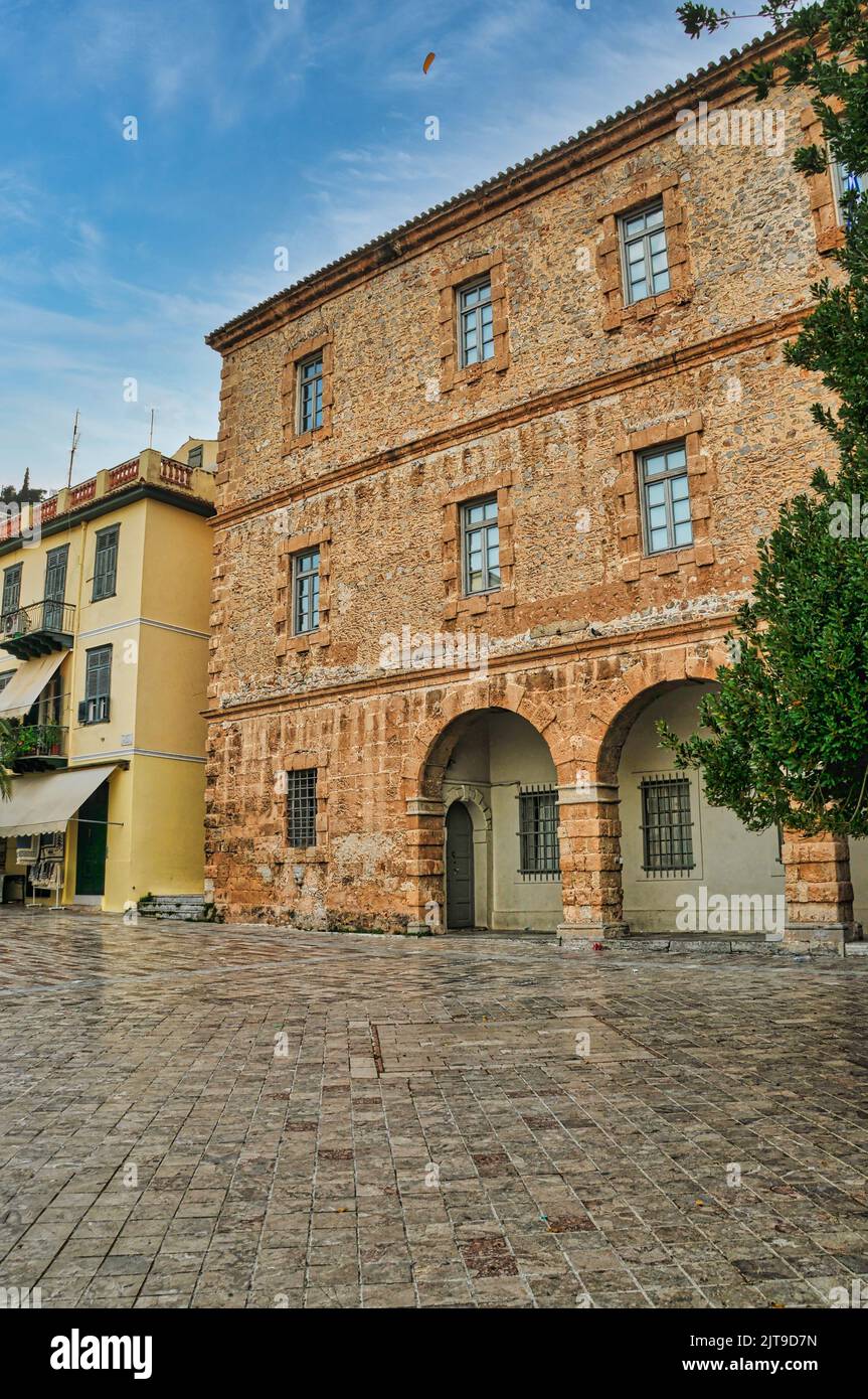 A view of the small Nafplio town buildings in Peloponnese of Greece ...