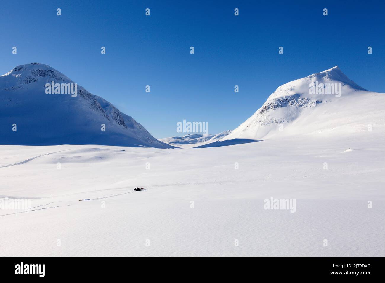 View of the white Nordic mountains in Marsch. Fresh snowy mountains in ...