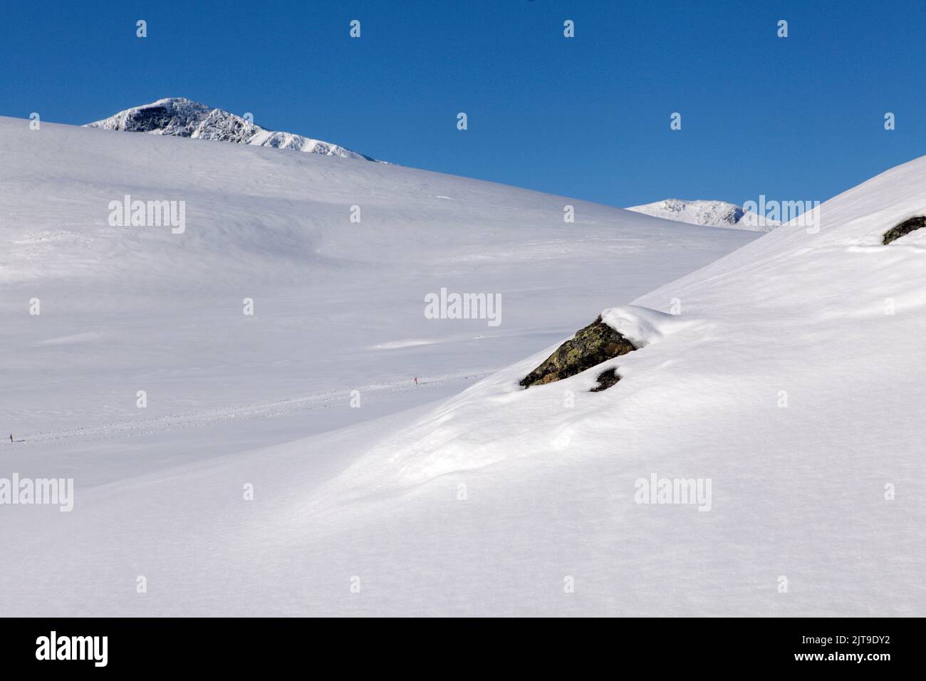 View of the white Nordic mountains in Marsch. Fresh snowy mountains in ...