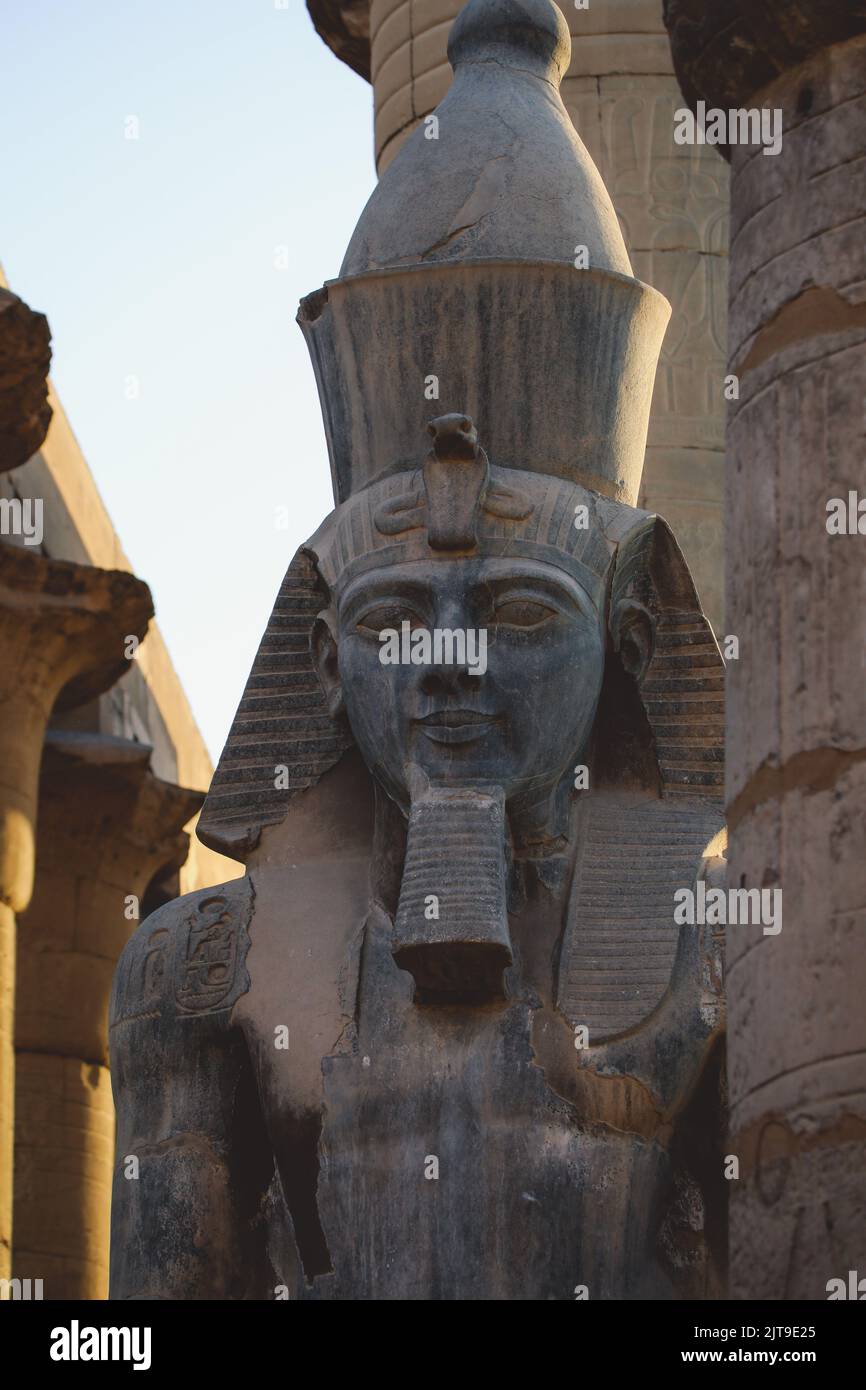 Ancient Egyptian Ruins of God Statues near the Pylon of Luxor Temple ...