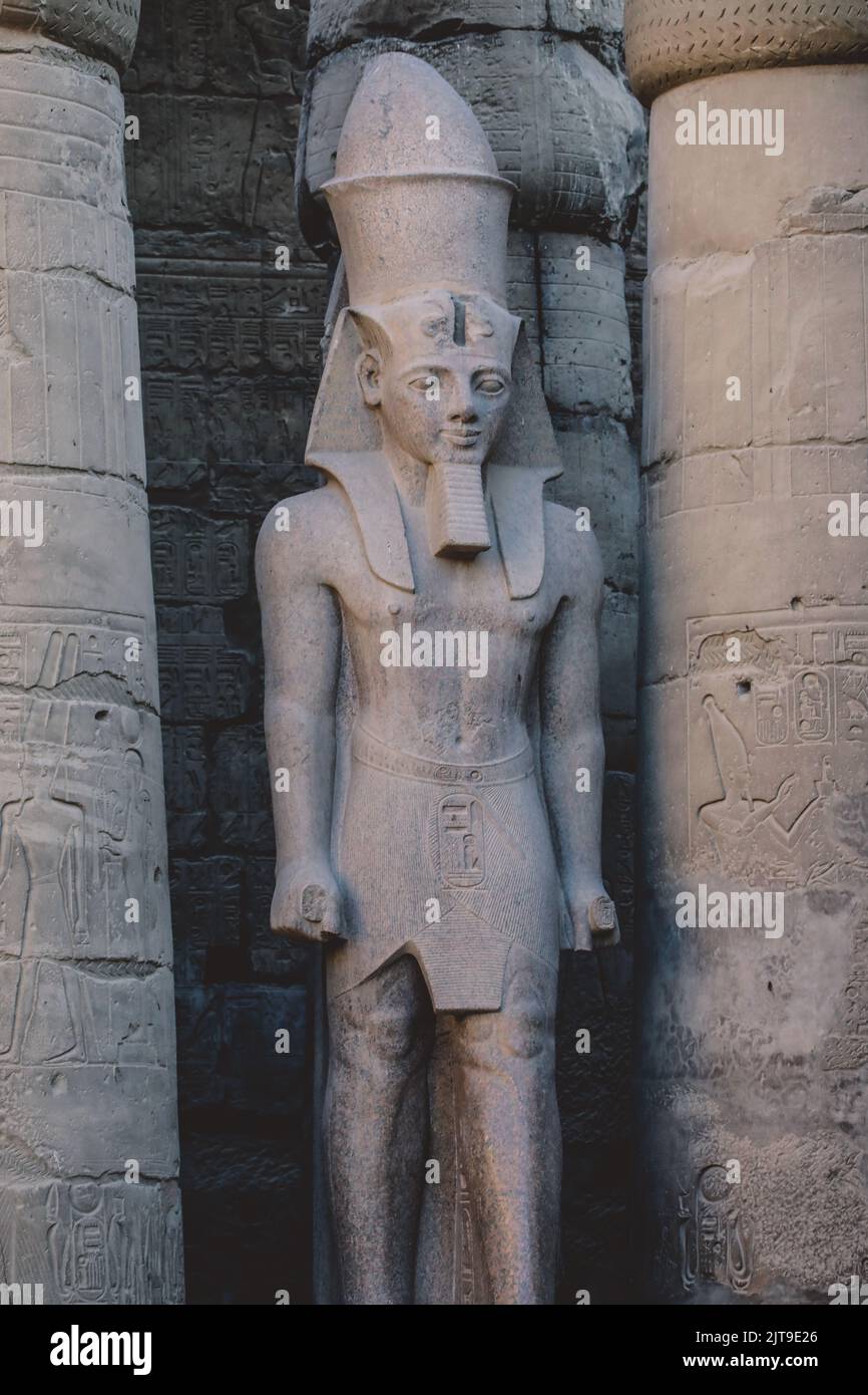 Ancient Egyptian Ruins of God Statues near the Pylon of Luxor Temple ...
