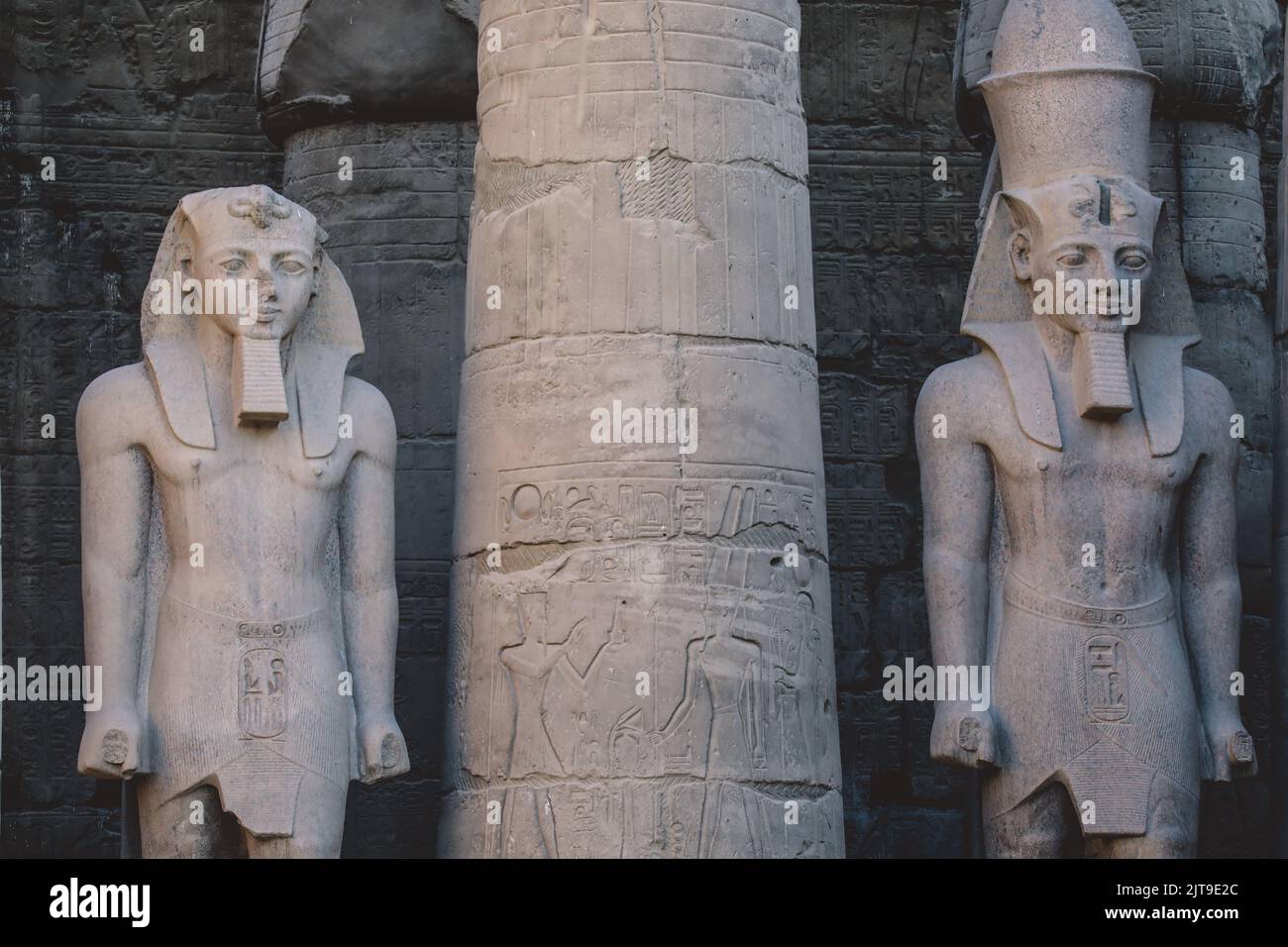 Ancient Egyptian Ruins of God Statues near the Pylon of Luxor Temple ...