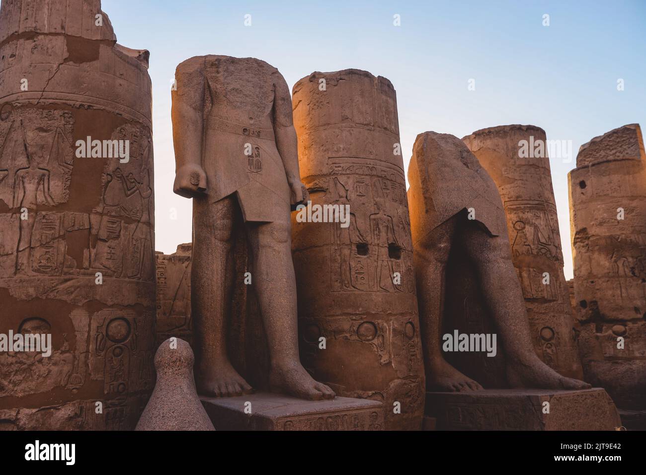 Ancient Egyptian Ruins of God Statues near the Pylon of Luxor Temple ...
