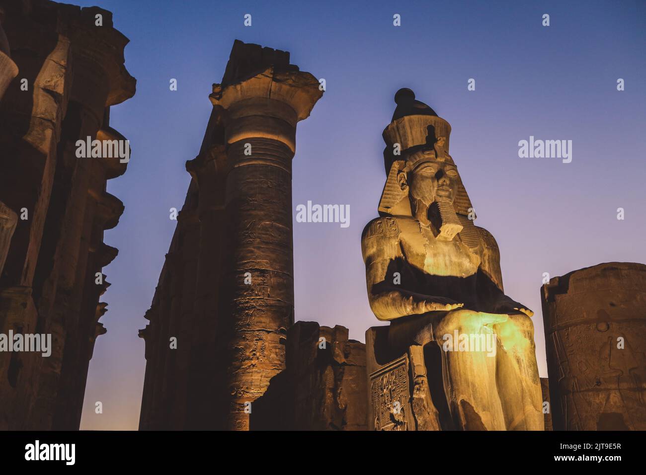 Ancient Egyptian Ruins of God Statues near the Pylon of Luxor Temple ...
