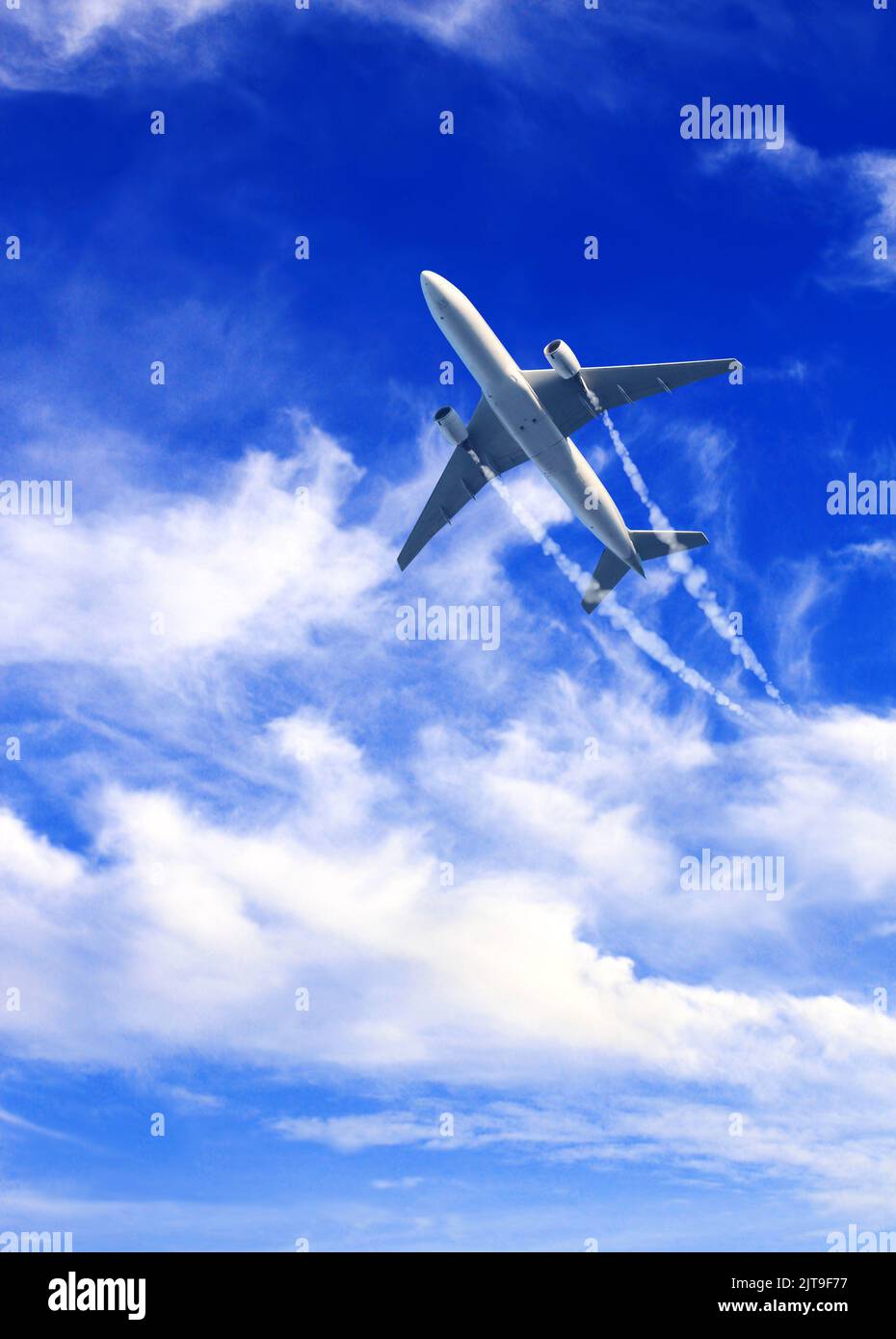 Vertical nature background with aircraft and Jet trailing smoke in the ...