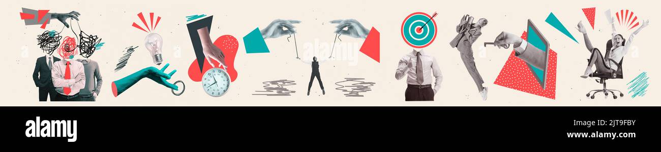 Collage. Creative design. Business people lifestyle. Working on success ...