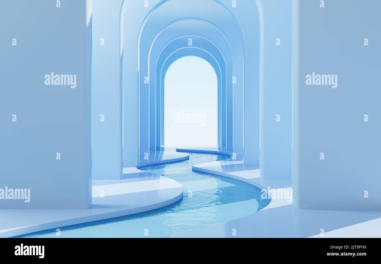 Arch architecture with water background, arch tunnel , geometric ...