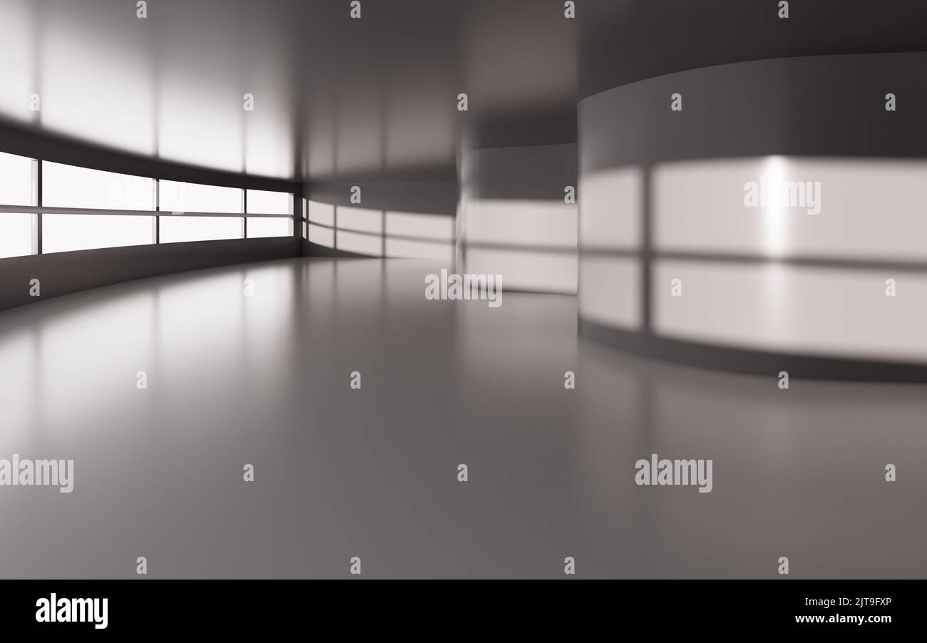Gray empty architecture with curves , 3d rendering. Computer digital ...