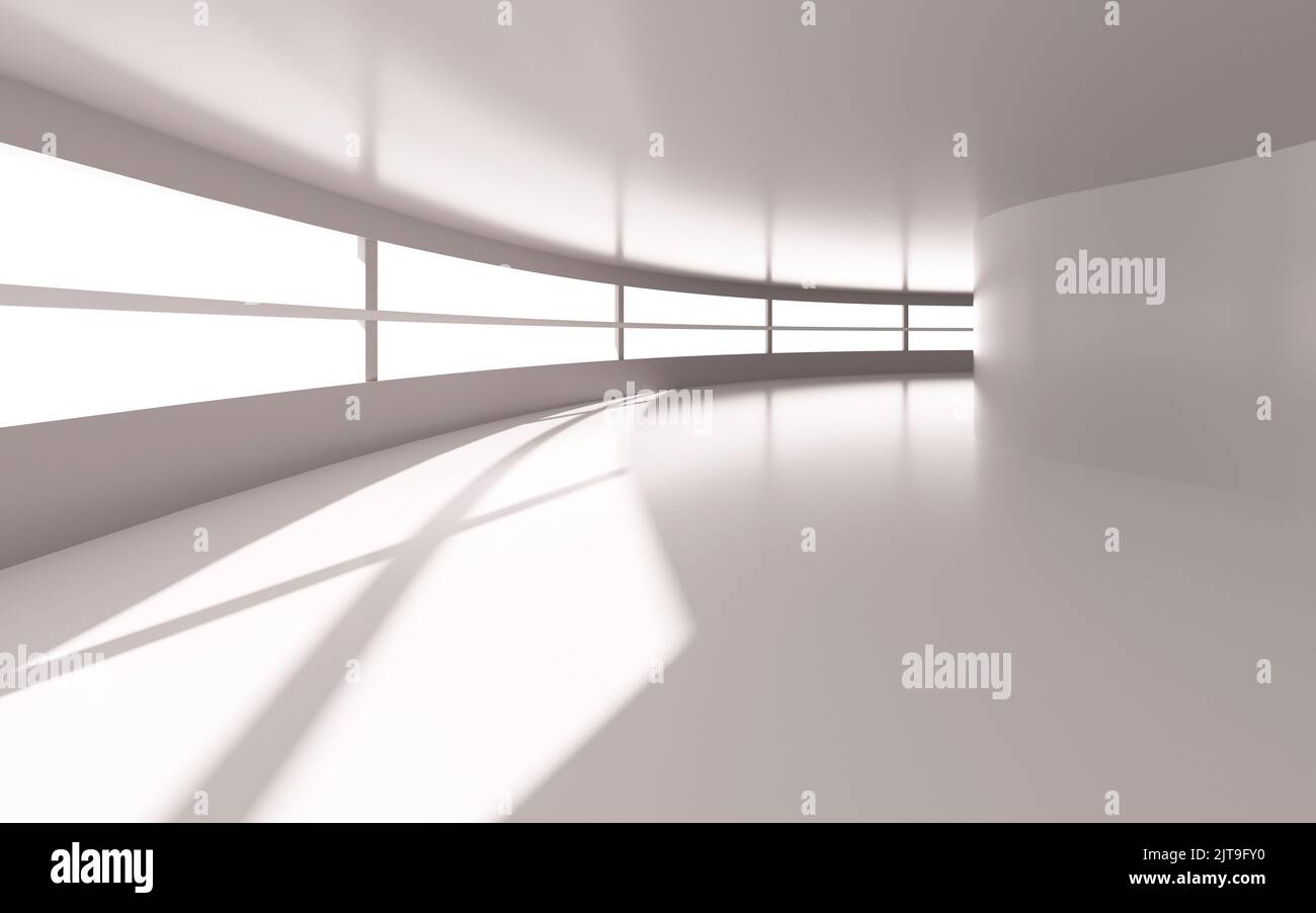 White empty architecture with curves , 3d rendering. Computer digital ...