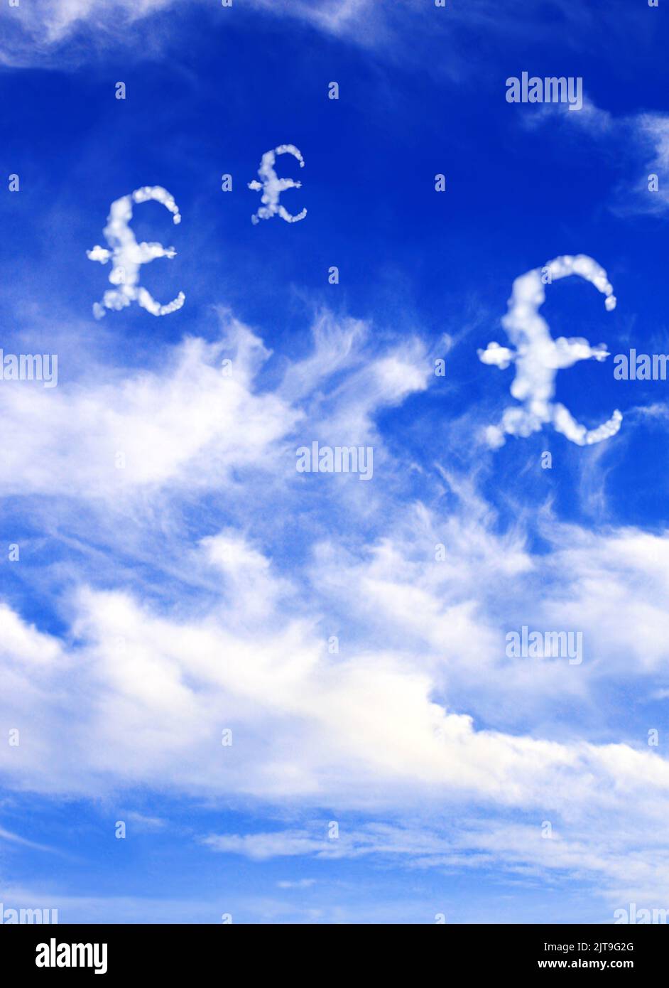 Money making. Great Britain pound sterling sign in the clouds. Cloud ...