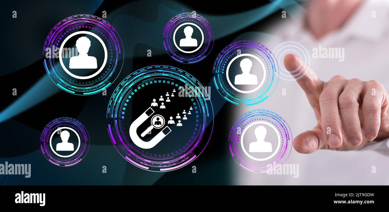 Man touching a recruitment concept on a touch screen with his finger ...