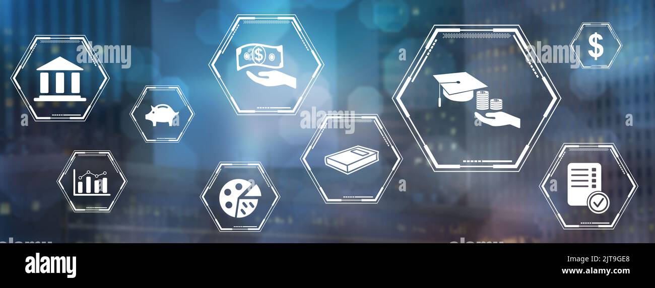 Concept of fafsa with icons on blurred dark background Stock Photo - Alamy