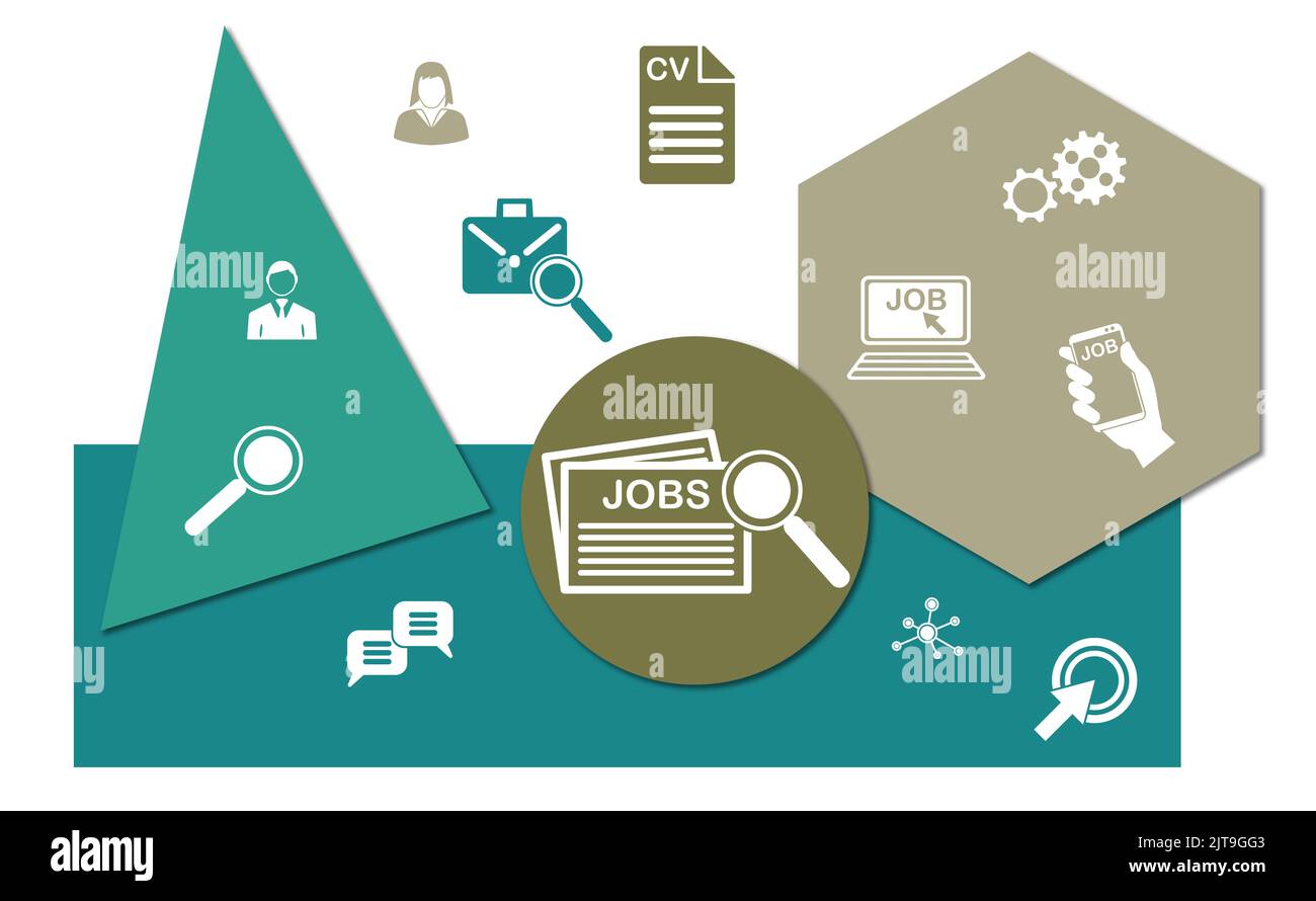 Concept of job search with icons on geometric shapes background Stock ...