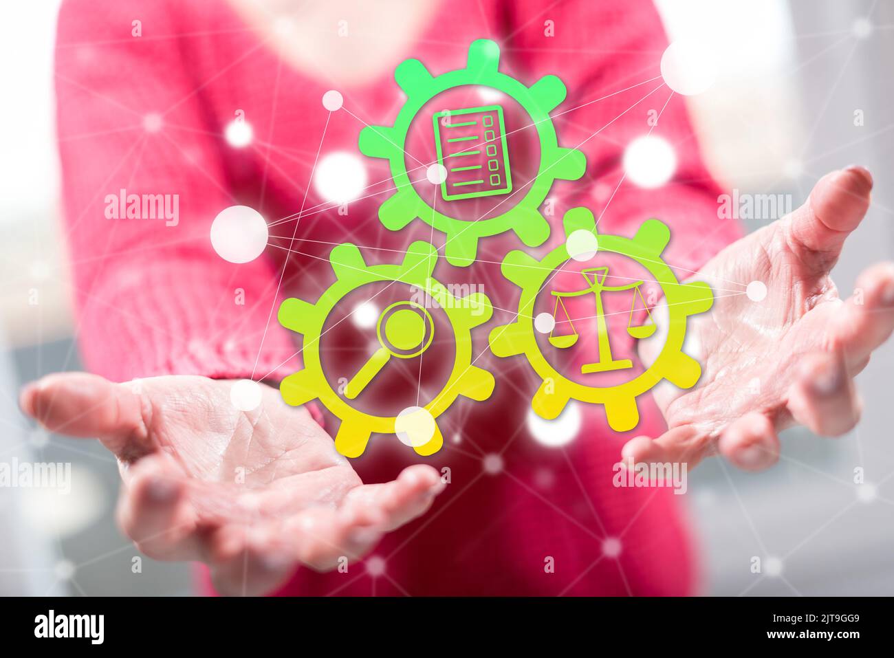 Assessment concept above the hands of a woman in background Stock Photo ...