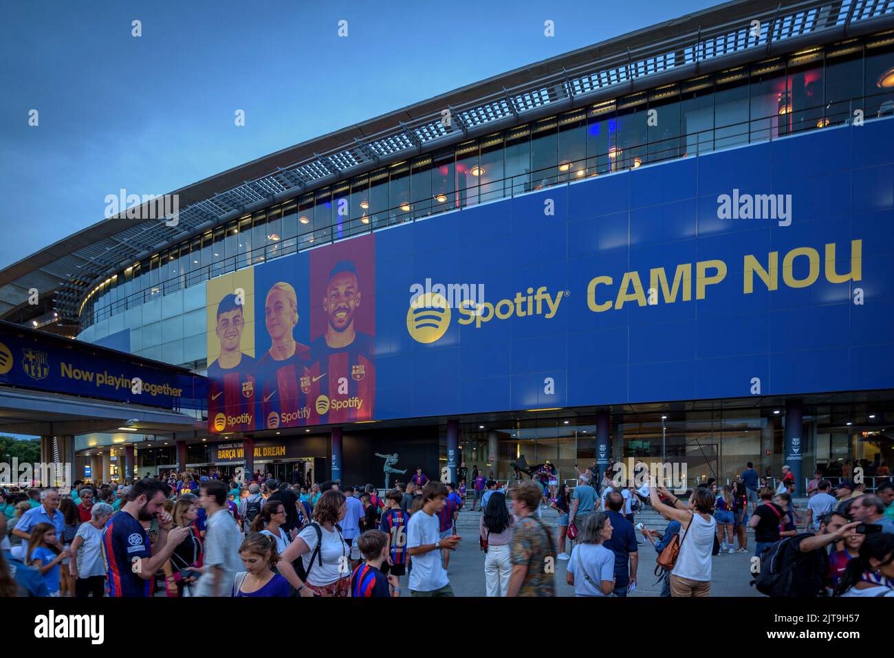 Exterior of the Spotify Camp Nou at twilight on a match day (Barcelona ...
