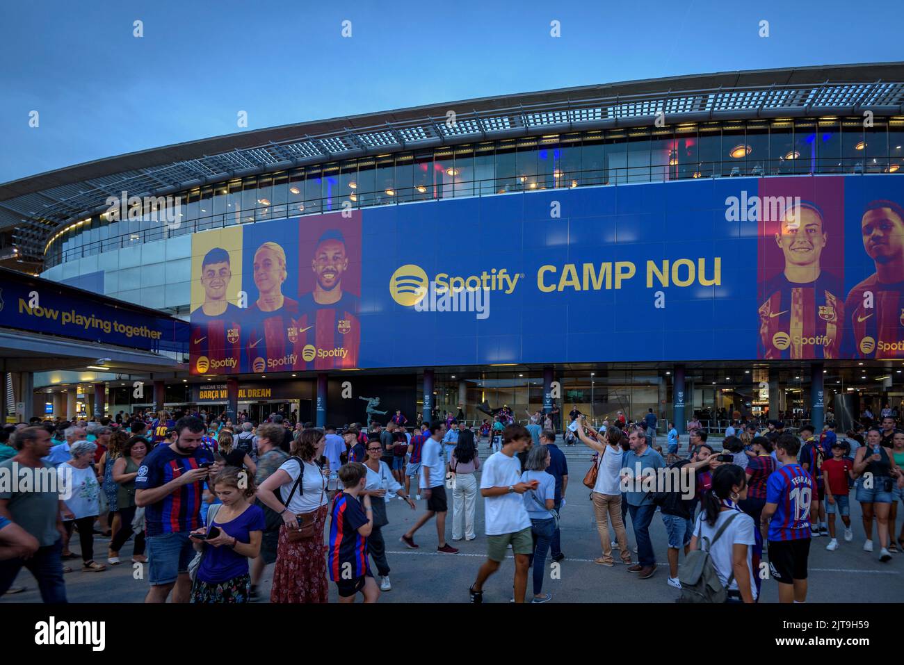 Exterior of the Spotify Camp Nou at twilight on a match day (Barcelona ...