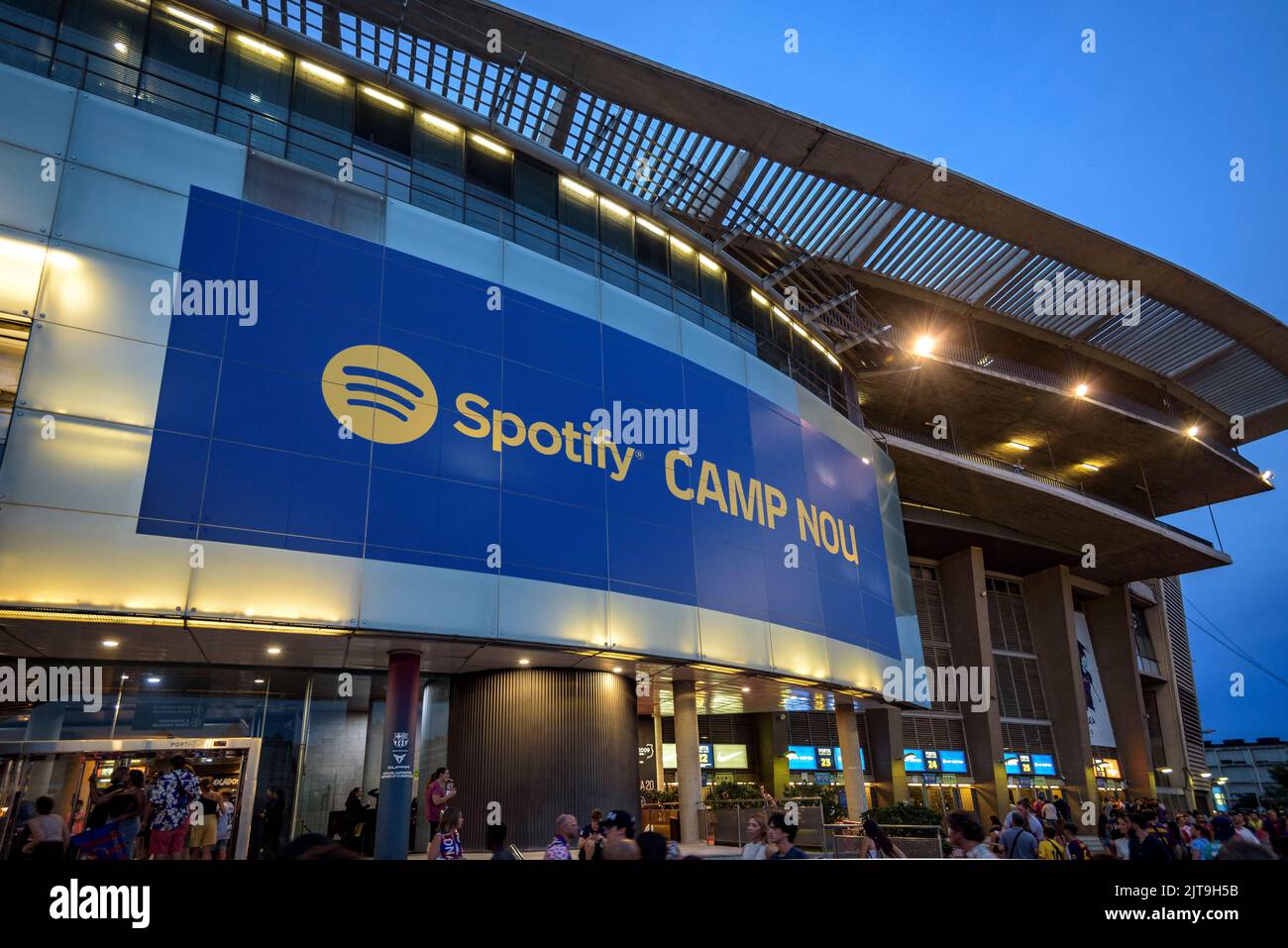 Exterior of the Spotify Camp Nou at twilight on a match day (Barcelona ...