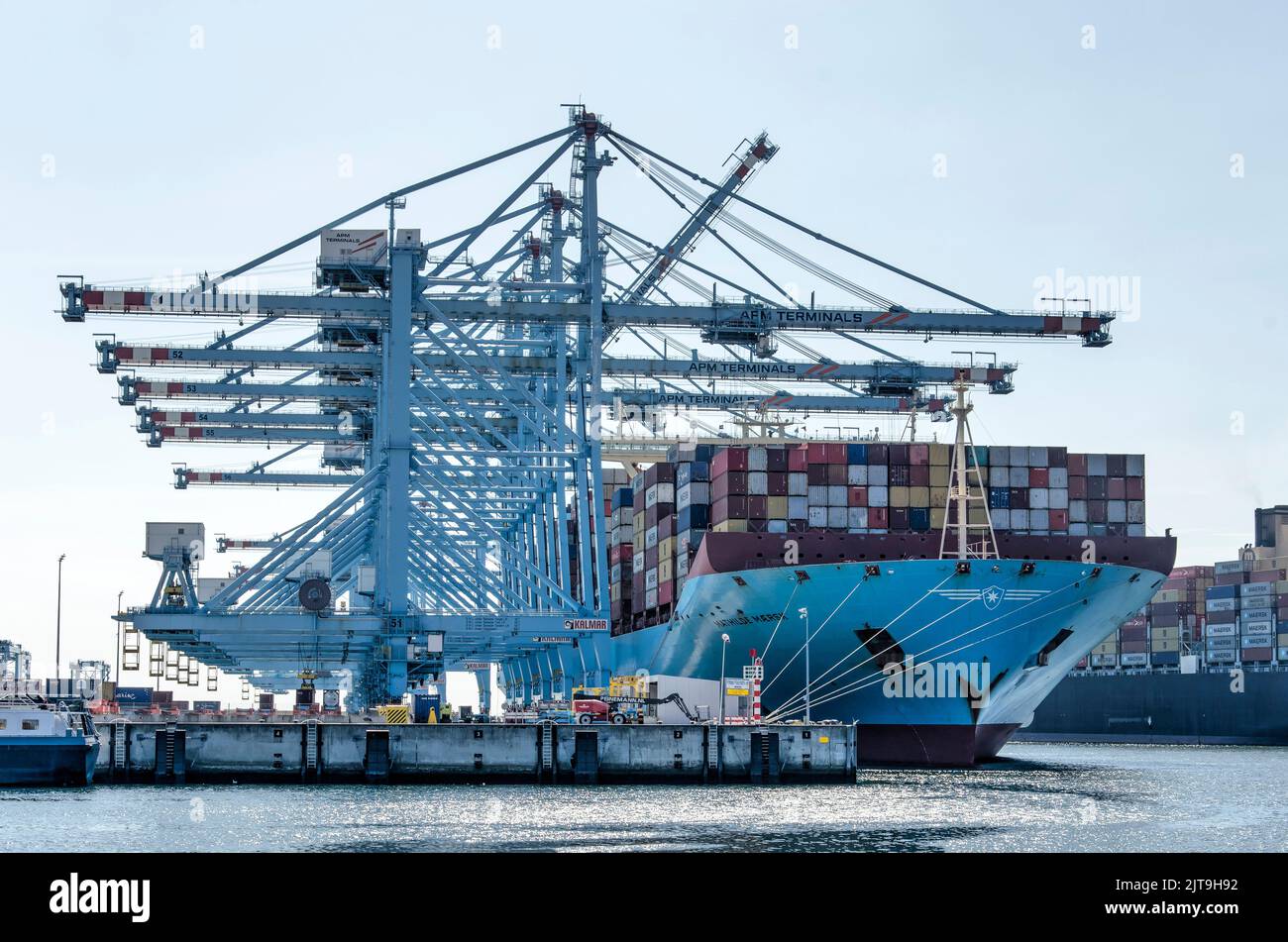 Rotterdam, The Netherlands, August 23, 2022: large cranes and vessels ...