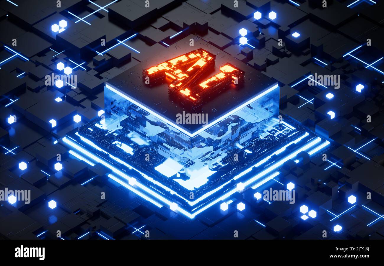 AI technology with glowing electronic chips, 3d rendering. Computer ...