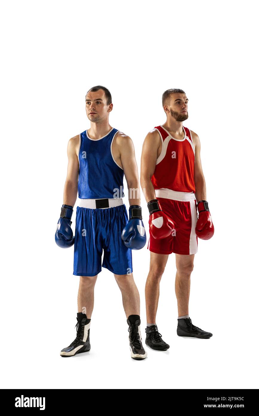Rivals, competitors. Professional boxers in sports uniform posing ...