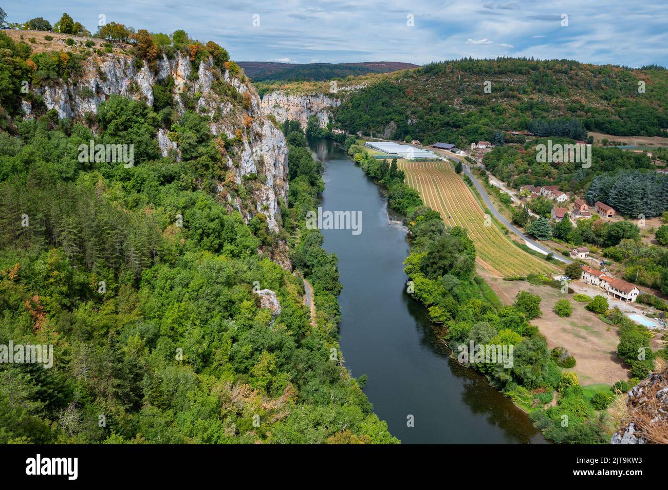 The valley of Lot river see the village of Saint Cirq Lapopie, Lot ...