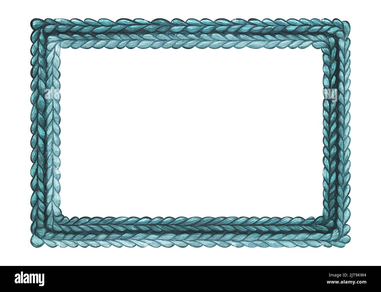 The knitted frame is rectangular, blue. Watercolor illustration. An ...