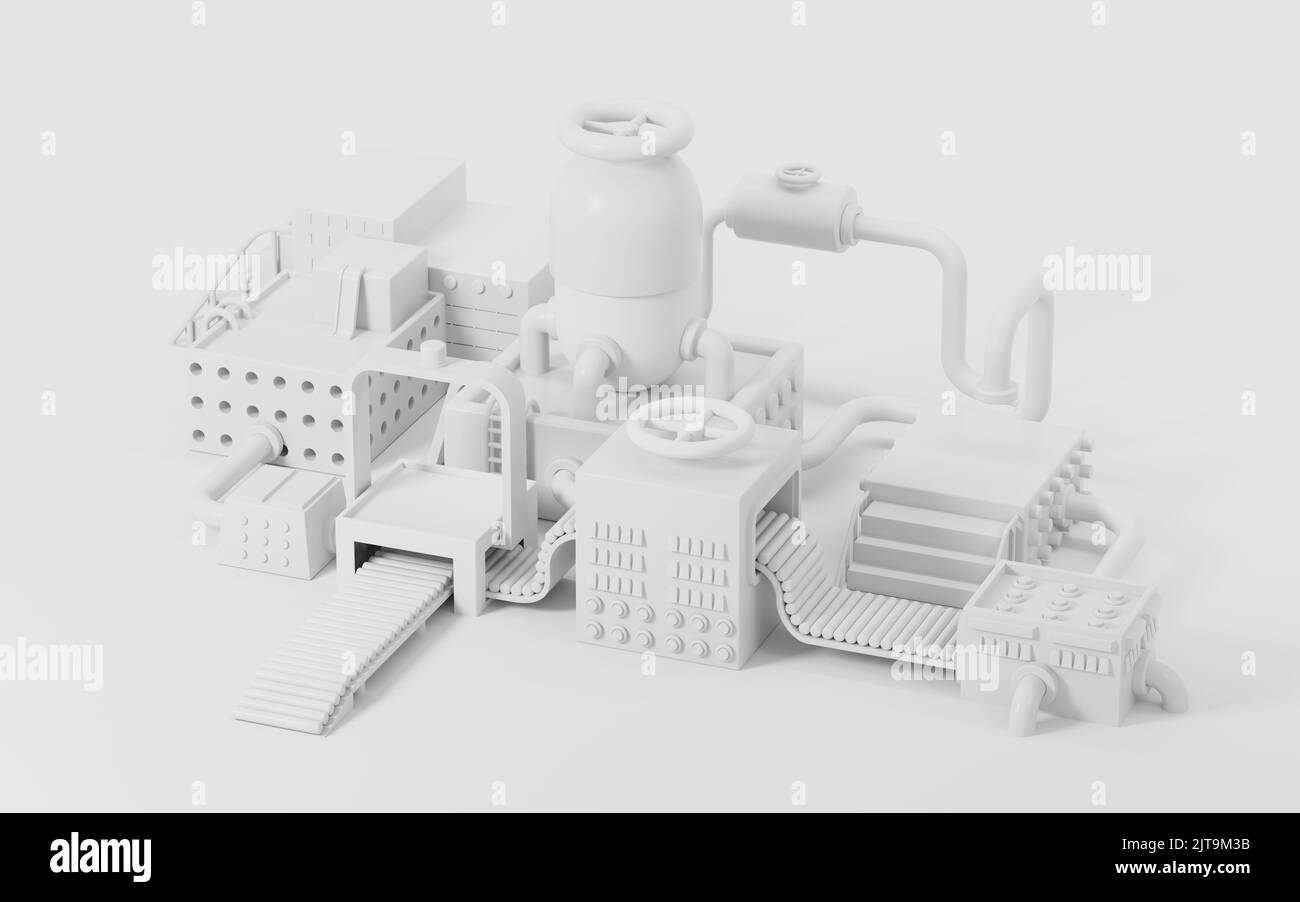 Empty stage in the shape of the factory, stage and assembly lines, 3d ...