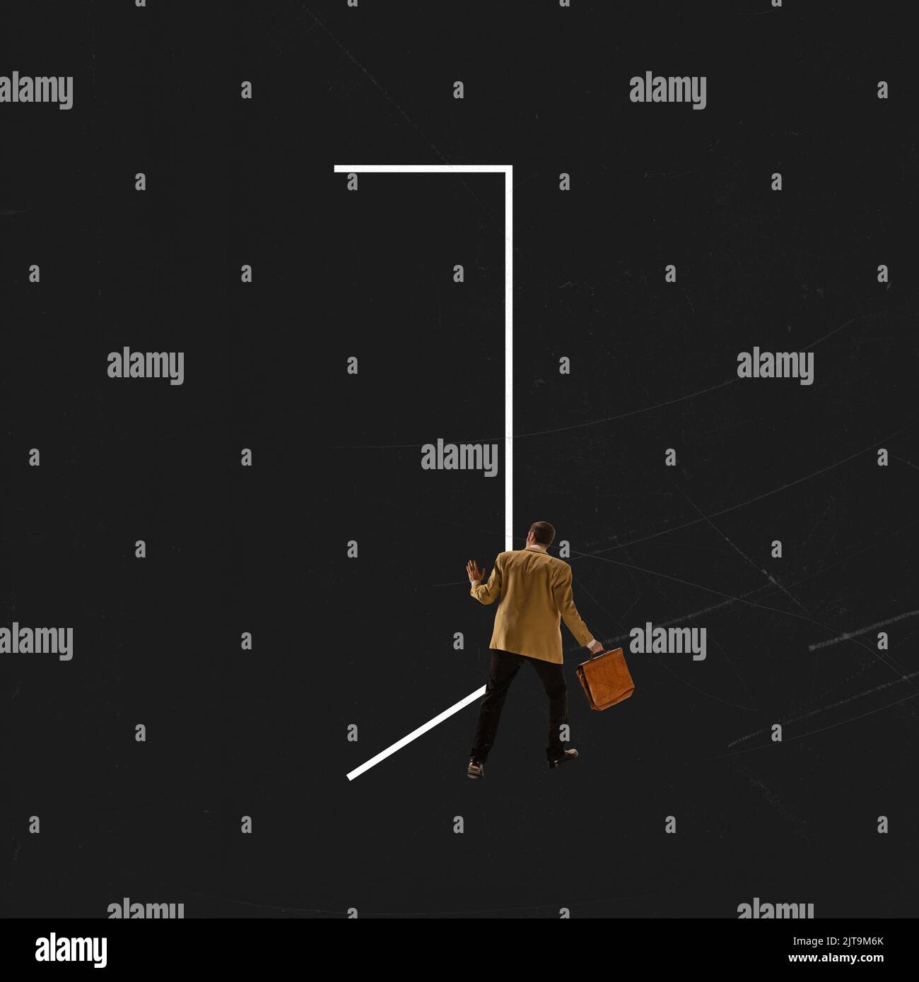 Contemporary art collage. Conceptual image. Young man, businessman ...