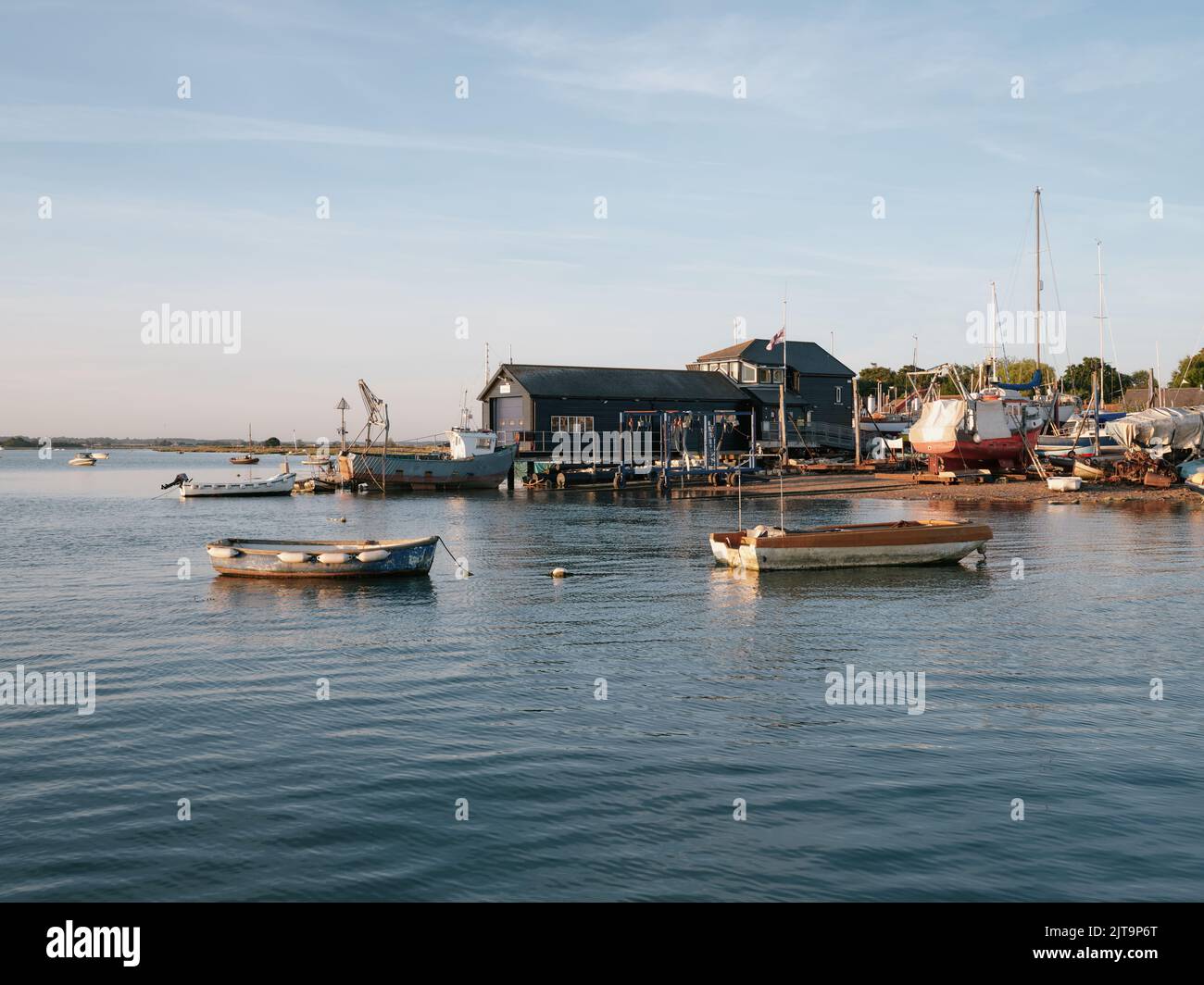 The harbour seafront summer landscape of West Mersea Harbour, Mersea ...