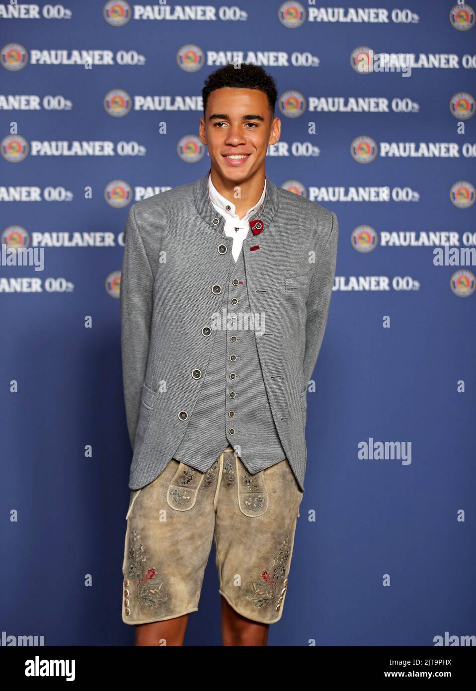 Jamal Musiala of Bayern Muenchen Traditionell bayrisch in Lederhosen ...
