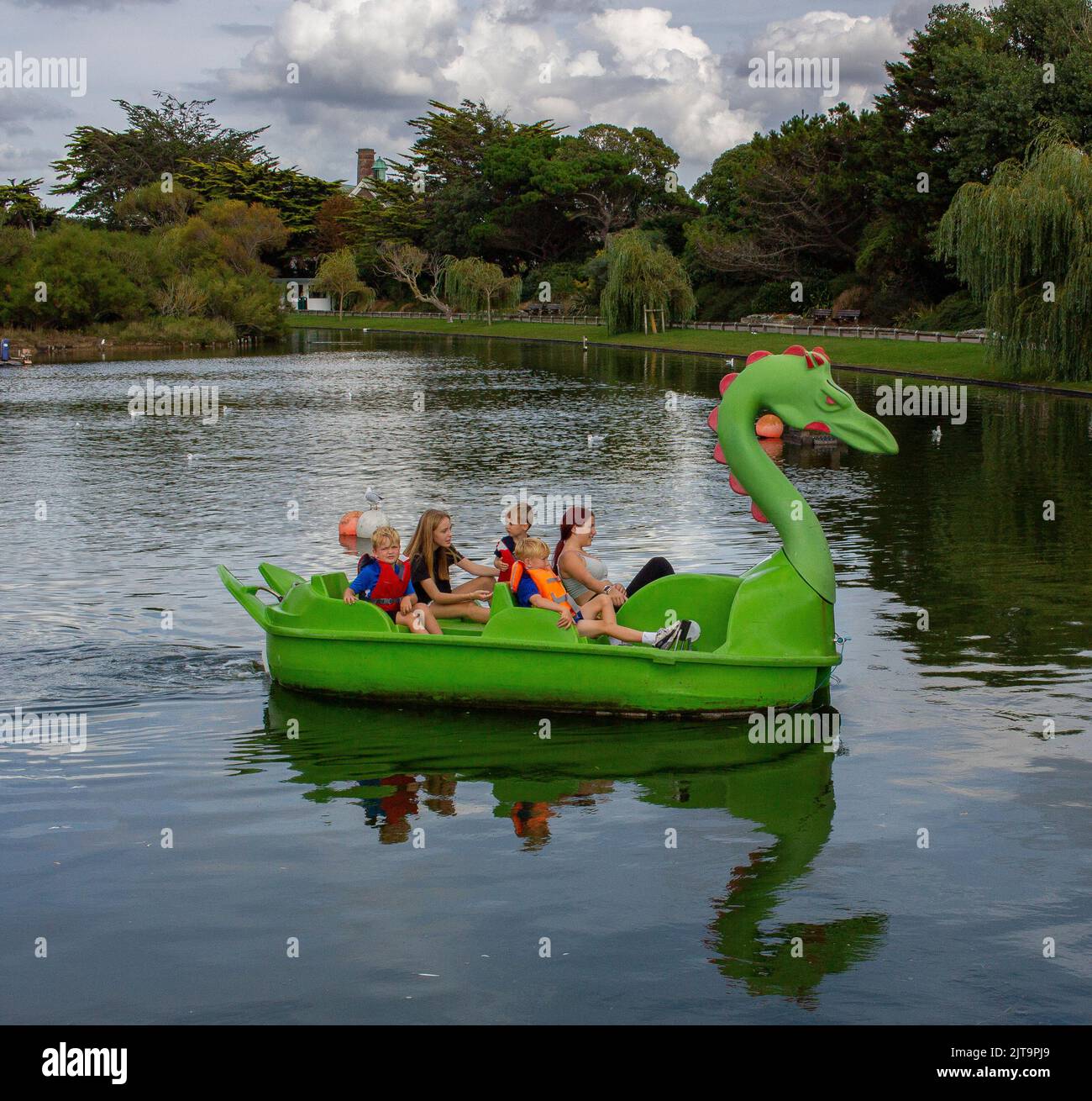 Novelty green dragon pedalo iMewsbrook Park, Littlehampton, West Sussex ...
