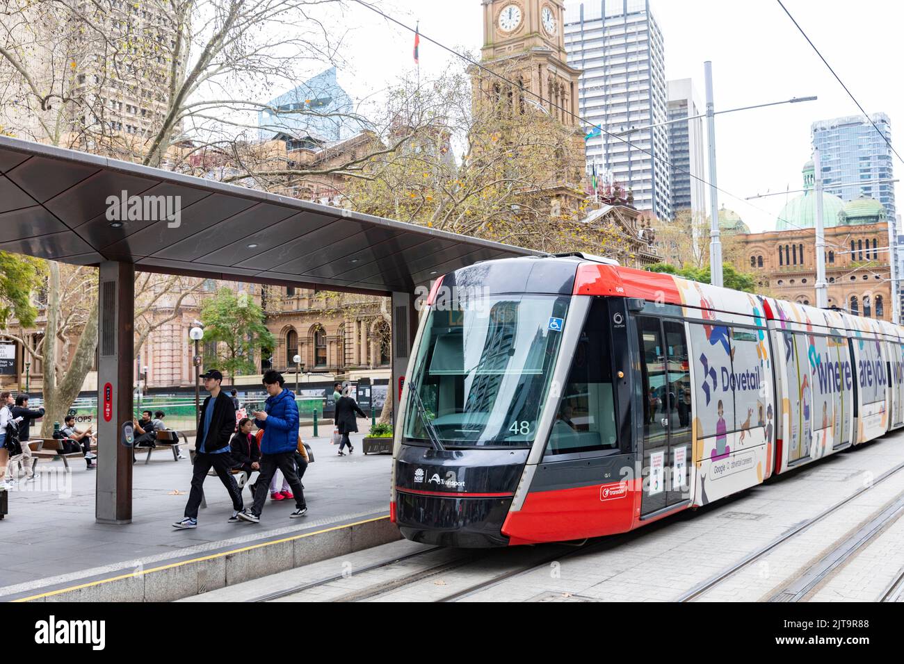 Sydney city centre and Town Hall area with Sydney light rail train ...