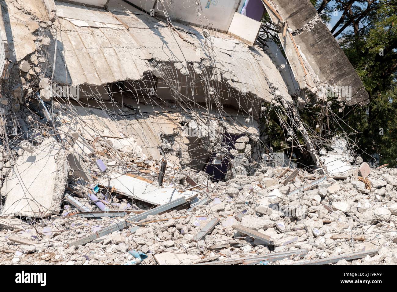Debris and destroyed building that collapsed from the earthquake Stock ...