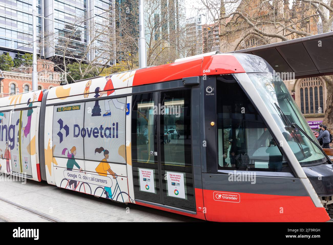 Sydney CBD light rail train carriage at Town Hall station, with Google ...