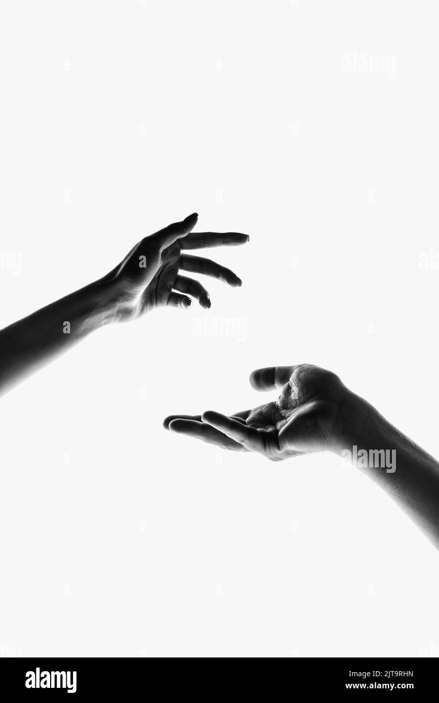Tenderness. Monochrome. Authentic hands gesturing isolated on white ...