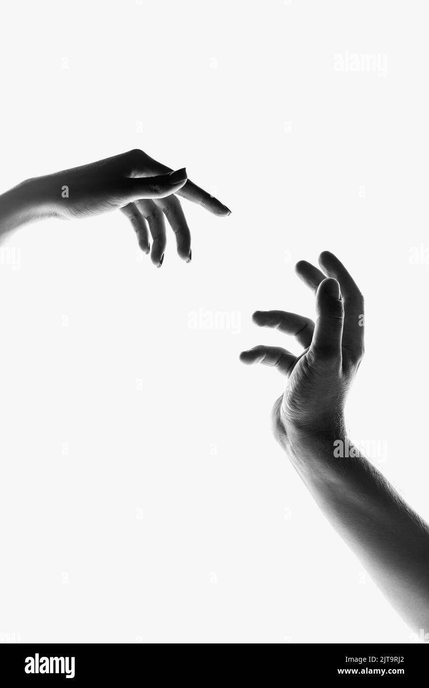Monochrome image of beautiful hands in different motion isolated on ...