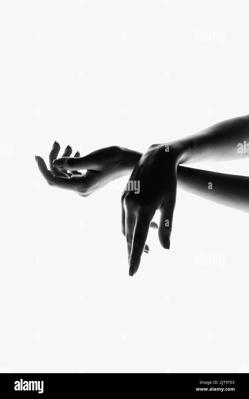 Tenderness. Monochrome. Authentic hands gesturing isolated on white ...