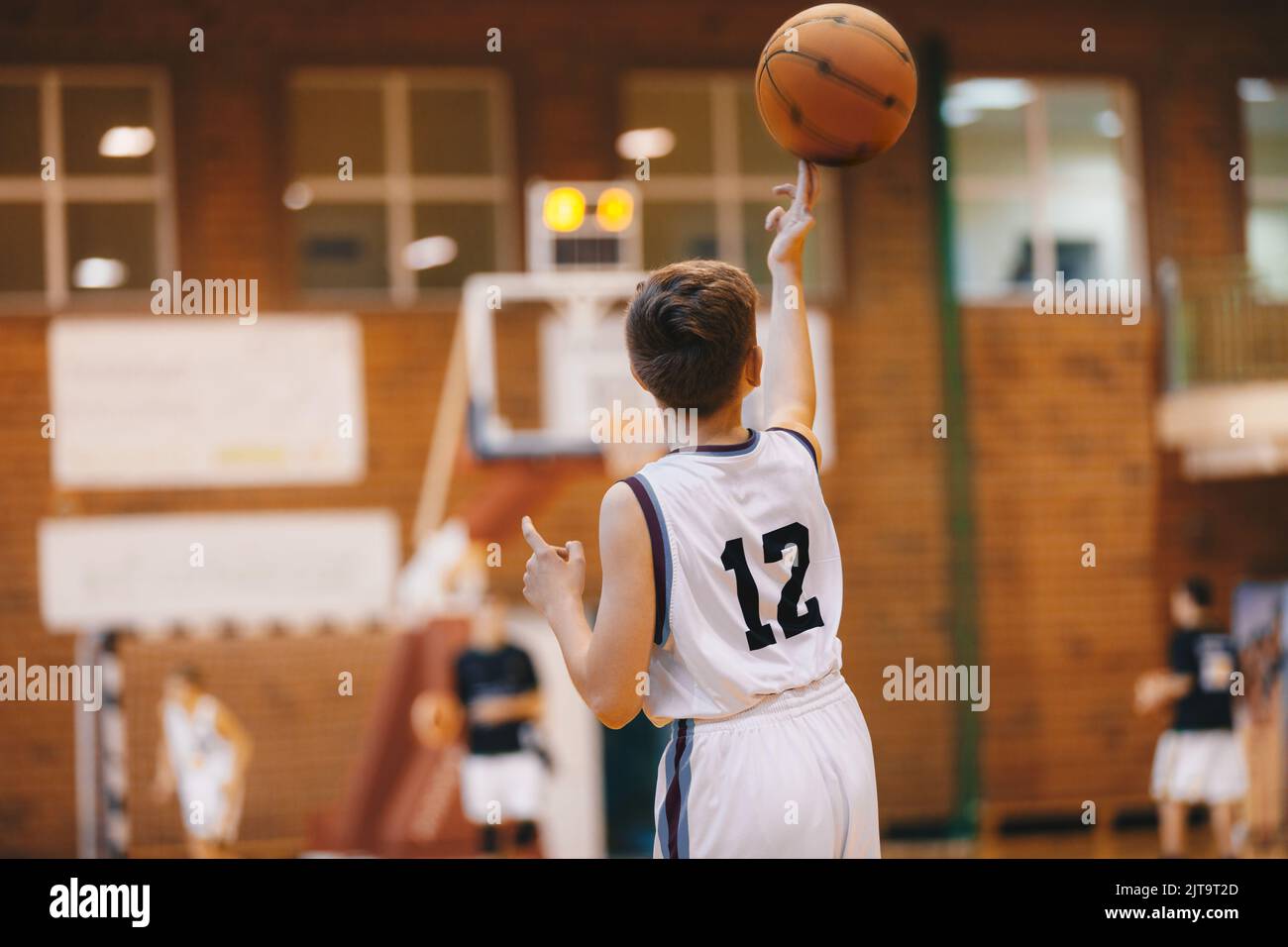Boy Playing With Basketball on Training Session. Happy Kids on ...