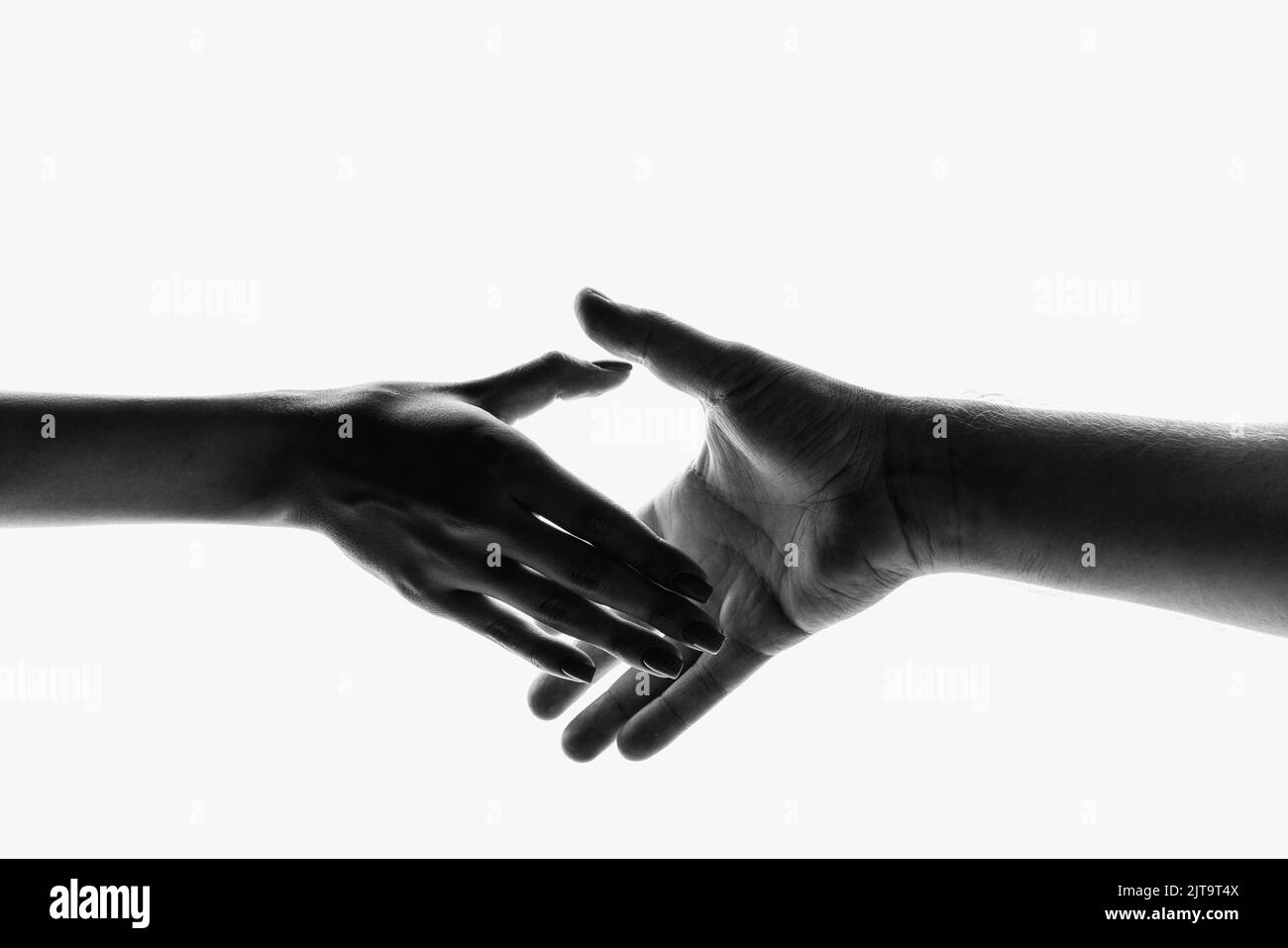 Handshake. Monochrome image of beautiful hands in different motion ...