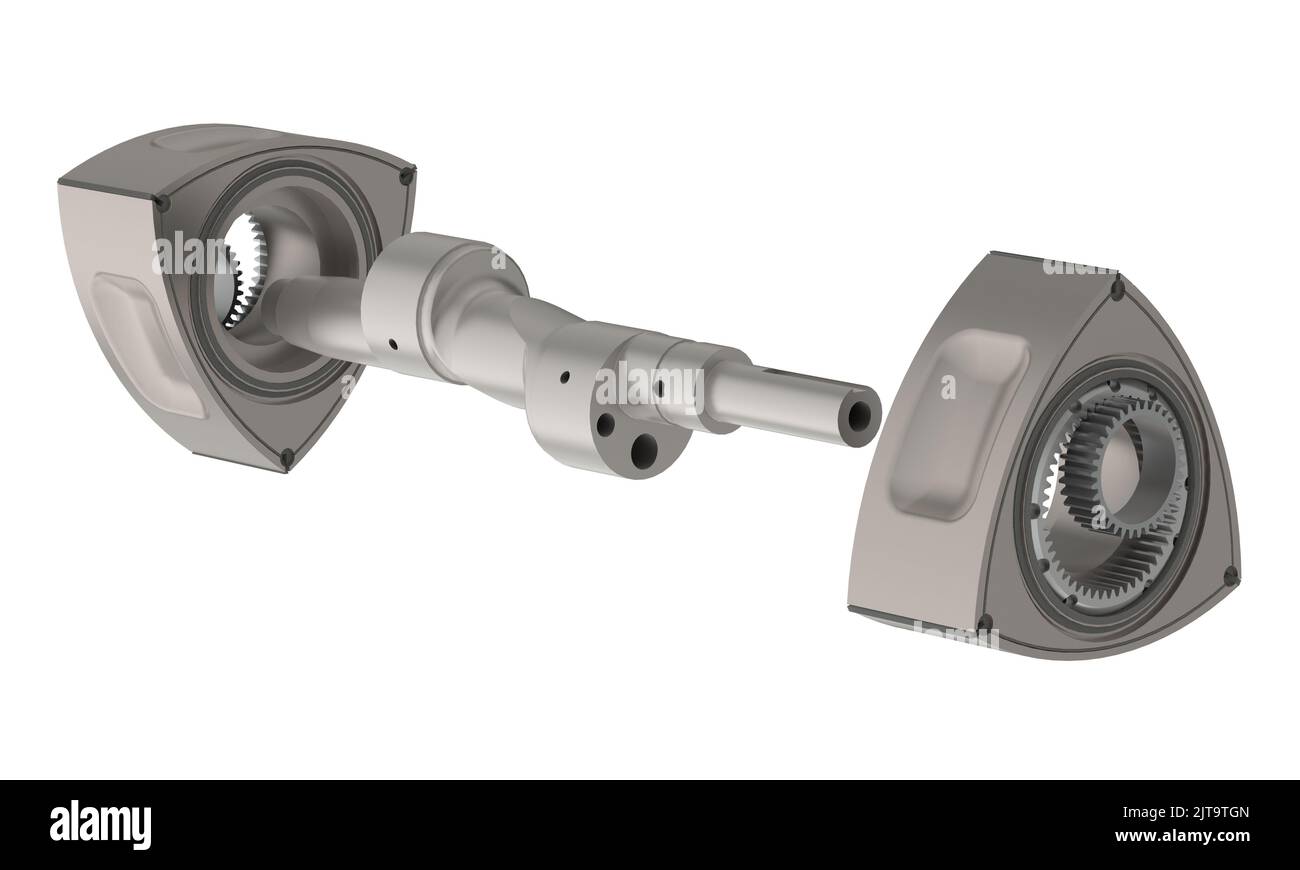 Rotary Wankel engine piston camshaft 3D illustration isolated on white ...