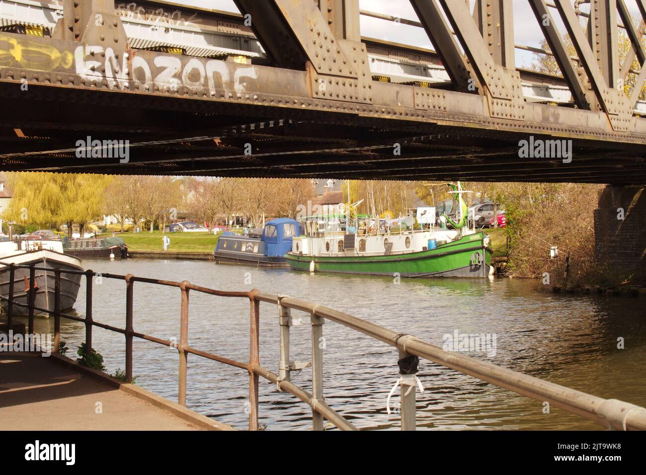 A view of barges in the canal basin at Ely, Cambridgshire, England ...