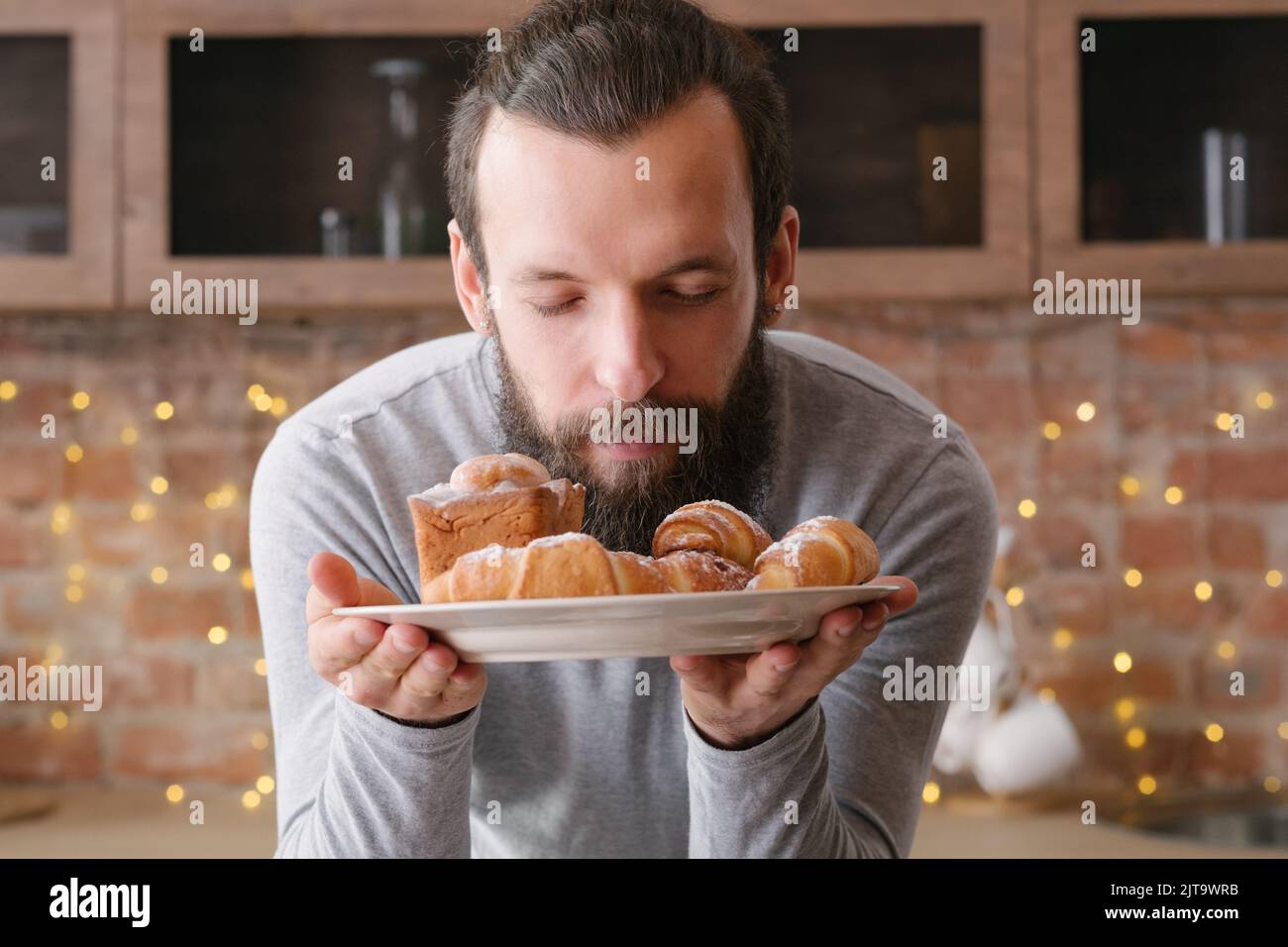 cooking man baking business pastries dessert smell Stock Photo - Alamy