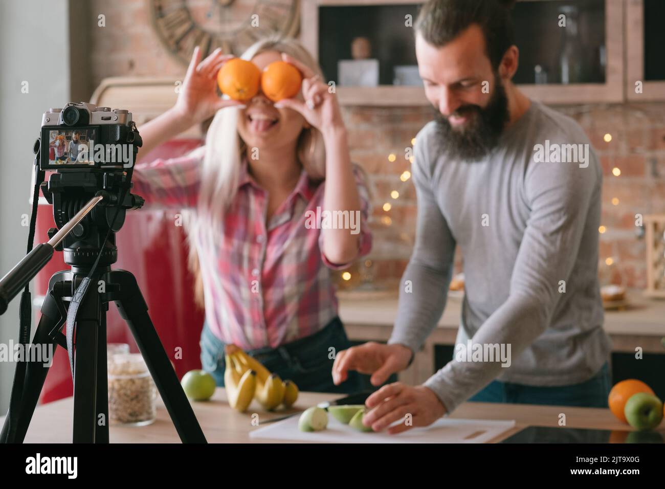 healthy weight loss blog couple video tutorial Stock Photo - Alamy