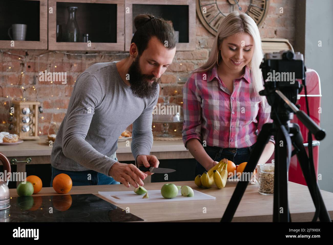 vlog healthy nutrition food blog couple video Stock Photo - Alamy
